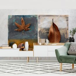 Bilderwelten Fototapete originell Abstrakt Wandtapete braun - Leaves Stilllife - Deko Wohnzimmer Schlafzimmer