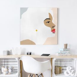 Bilderwelten Leinwandbild originell Line Art Kunstdruck beige - Line Art Portrait Frau Pastell Rosa - Wandbild XXL Wohnzimmer Schlafzimmer