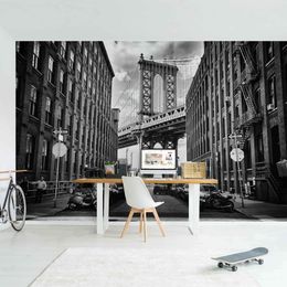 Bilderwelten Fototapete Stadt Motiv 3D-Effekt schwarz weiss - Manhattan Bridge in America - New York Wohnzimmer Schlafzimmer
