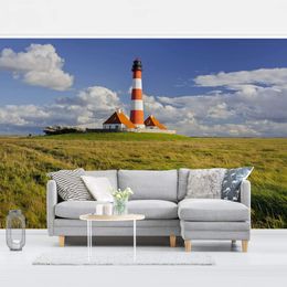 Bilderwelten Fototapete Natur Motiv Wandtapete gr&uuml;n - Leuchtturm in Schleswig-Holstein - Himmel Wohnzimmer Schlafzimmer