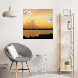 Bilderwelten Glasbild Strand modern gelb Glas Wandbild - Mexiko Sonnenuntergang - K&uuml;ste Wohnzimmer Schlafzimmer