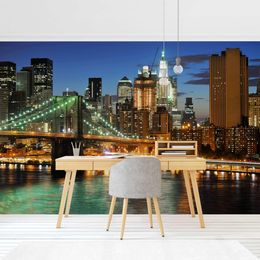 Bilderwelten Fototapete Stadt Motiv Wandtapete orange - Manhattan Panorama - New York Wohnzimmer Schlafzimmer