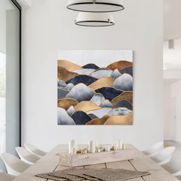 Bilderwelten Leinwandbild - Quadrat Goldene Berge Aquarell