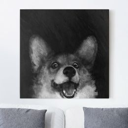 Bilderwelten Leinwandbild Tiere Pop Art Aquarell schwarz - Illustration Hund Corgi Malerei Schwarz Wei&szlig; - Hund XXL Wohnzimmer Schlafzimmer