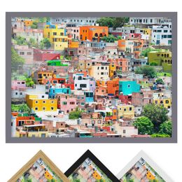Bilderwelten Bild mit Rahmen - Querformat Farbige H&auml;userfront Guanajuato