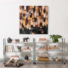Bilderwelten Leinwandbild - Quadrat Federn Bronze Schwarz
