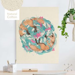 Bilderwelten Leinwandbild - Hochformat Illustration F&uuml;chse und Wellen Malerei