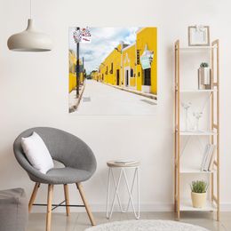 Bilderwelten Glasbild Stadt Motiv gelb Glas Wandbild - Stadt in Gelb - Skylines Wohnzimmer Schlafzimmer