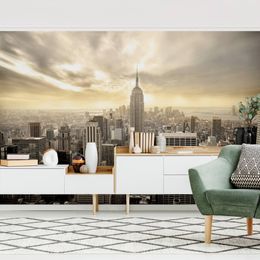 Bilderwelten Fototapete Stadt Vintage Wandtapete beige - Manhattan Dawn - New York Wohnzimmer Schlafzimmer