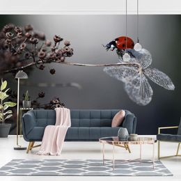 Bilderwelten Tapete - Fototapete Marienk&auml;fer auf Hortensie - Wandtapete Schlafzimmer Wohnzimmer modern - auch kleisterfrei