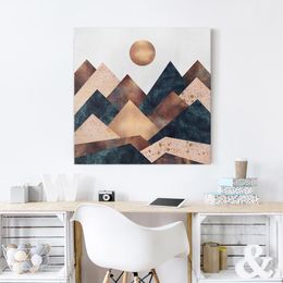 Bilderwelten Leinwandbild - Quadrat Geometrische Berge Bronze