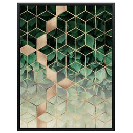 Bilderwelten Leinwandbild - Hochformat Gr&uuml;ne Bl&auml;tter goldene Geometrie