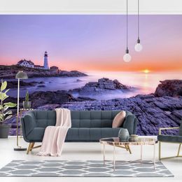 Bilderwelten Fototapete Strand Motiv Wandtapete violett - Leuchtturm am Morgen - K&uuml;ste Wohnzimmer Schlafzimmer