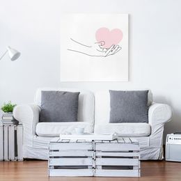 Bilderwelten Leinwandbild - Quadrat Hand mit Herz Line Art