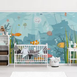 Bilderwelten Fototapete Tiere Illustration Wandtapete einzigartig - No.EK57 Meereslandschaft - Unterwasser Kinderzimmer Baby M&auml;dchen Jungen