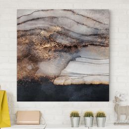Bilderwelten Leinwandbild - Quadrat Goldener Marmor gemalt