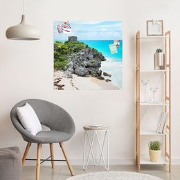 Bilderwelten Glasbild Strand Tropisch gr&uuml;n Glas Wandbild - Karibikk&uuml;ste Tulum Ruinen - K&uuml;ste Wohnzimmer Schlafzimmer