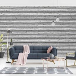 Bilderwelten Fototapete Vliestapete modern Holzoptik grau - Holzwand mit schmalen Leisten schwarz wei&szlig; - Deko Wohnzimmer Schlafzimmer
