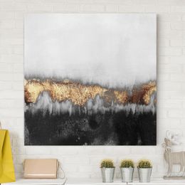 Bilderwelten Leinwandbild - Quadrat Goldspuren in Aquarell