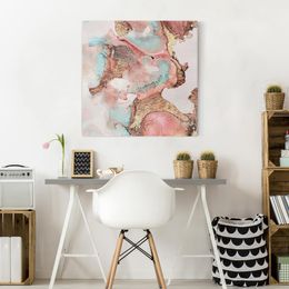 Bilderwelten Leinwandbild originell Abstrakt Aquarell rosa - Goldenes Aquarell Ros&eacute; - Wandbild XXL Wohnzimmer Schlafzimmer