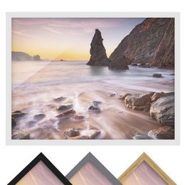 Bilderwelten Bild mit Rahmen - Querformat Spanischer Strand bei Sonnenaufgang
