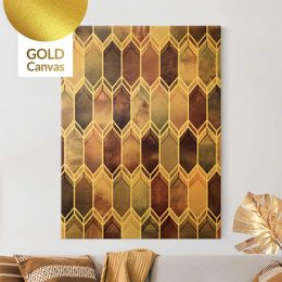 Bilderwelten Leinwandbild - Hochformat Glasmalerei geometrisch Ros&eacute; Gold