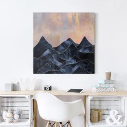 Bilderwelten Leinwandbild - Quadrat Goldene D&auml;mmerung &uuml;ber Gebirge
