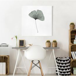 Bilderwelten Leinwandbild - Quadrat Gingko Blatt Line Art