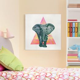 Bilderwelten Leinwandbild - Quadrat Illustration Elefant vor Dreieck Malerei