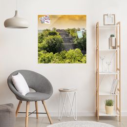 Bilderwelten Glasbild Wald Motiv gr&uuml;n Glas Wandbild - Pyramide von Calakmul - B&auml;ume Wohnzimmer Schlafzimmer