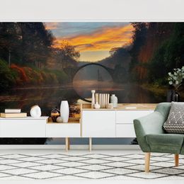 Bilderwelten Fototapete Wald Motiv Wandtapete braun - M&auml;rchenbr&uuml;cke - B&auml;ume Wohnzimmer Schlafzimmer