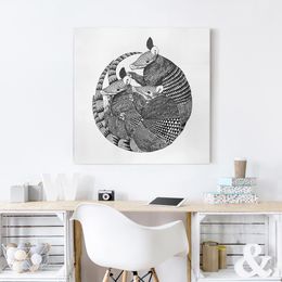 Bilderwelten Leinwandbild - Quadrat Illustration G&uuml;rteltiere Schwarz Wei&szlig; Muster