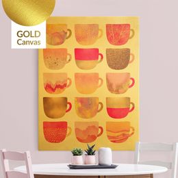 Bilderwelten Leinwandbild - Hochformat Goldene Tassen mit Pink