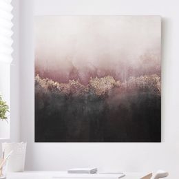 Bilderwelten Leinwandbild - Quadrat Goldene D&auml;mmerung Rosa