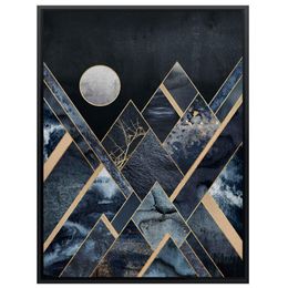 Bilderwelten Leinwandbild - Hochformat Goldener Mond abstrakte schwarze Berge