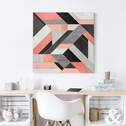 Bilderwelten Leinwandbild - Quadrat Geometrie Rosa und Gold
