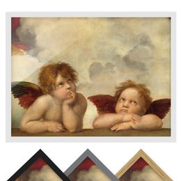 Bilderwelten Bild mit Rahmen originell beige modern inkl. Rahmung - Raffael - Zwei Engel - Deko Wohnzimmer Schlafzimmer