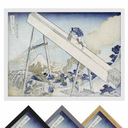 Bilderwelten Bild mit Rahmen Natur blau modern inkl. Rahmung - Katsushika Hokusai - In den Totomi Bergen - Landschaft Wohnzimmer Schlafzimmer