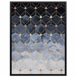 Bilderwelten Leinwandbild - Hochformat Blaue Geometrie goldenes Art Deco