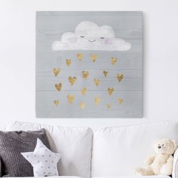 Bilderwelten Leinwandbild - Quadrat Wolke mit goldenen Herzen