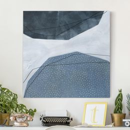 Bilderwelten Leinwandbild originell Abstrakt Aquarell blau - Punkte im Dialog I - Wandbild XXL Wohnzimmer Schlafzimmer
