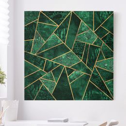 Bilderwelten Leinwandbild originell Abstrakt Aquarell gr&uuml;n - Dunkler Smaragd mit Gold - Geometrisch XXL Wohnzimmer Schlafzimmer
