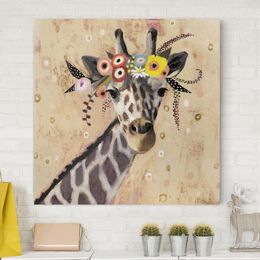 Bilderwelten Leinwandbild Tiere modern Kunstdruck beige - Klimt Giraffe - Giraffen XXL Wohnzimmer Schlafzimmer
