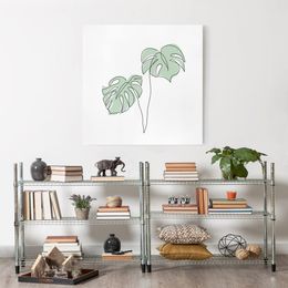 Bilderwelten Leinwandbild - Quadrat Bl&auml;tter Monstera Line Art