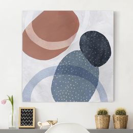 Bilderwelten Leinwandbild originell Abstrakt Aquarell blau - Orbit mit Punkten II - Wandbild XXL Wohnzimmer Schlafzimmer
