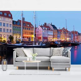 Bilderwelten Fototapete Stadt Motiv Wandtapete violett - Kopenhagener Hafen am Abend - Skylines Wohnzimmer Schlafzimmer