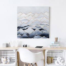 Bilderwelten Leinwandbild Natur Abstrakt Aquarell weiss - Aquarell Berge Wei&szlig; Gold - Landschaft XXL Wohnzimmer Schlafzimmer