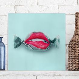 Bilderwelten Leinwandbild - Quadrat Bonbon mit Lippen