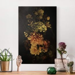 Bilderwelten Leinwandbild - Hochformat Blumen mit Nebel auf Schwarz