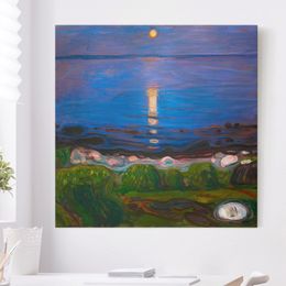 Bilderwelten Leinwandbild Strand modern Kunstdruck blau - Edvard Munch - Sommernacht am Meeresstrand - Meerblick XXL Wohnzimmer Schlafzimmer
